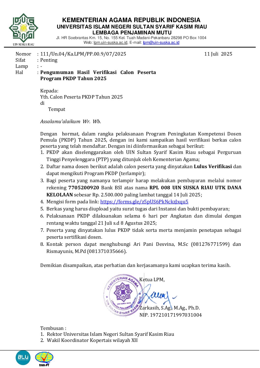 Hasil Verifikasi Calon Peserta Program PKDP Tahun 2025 – lpm.uin-suska ...